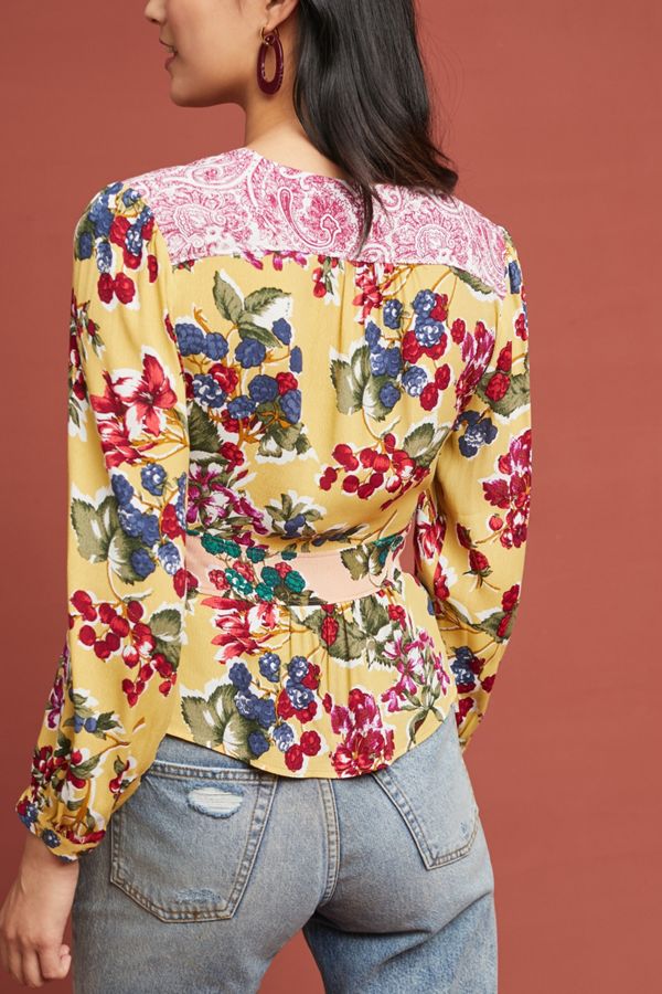 Floral Patchwork Wrap Blouse | Anthropologie