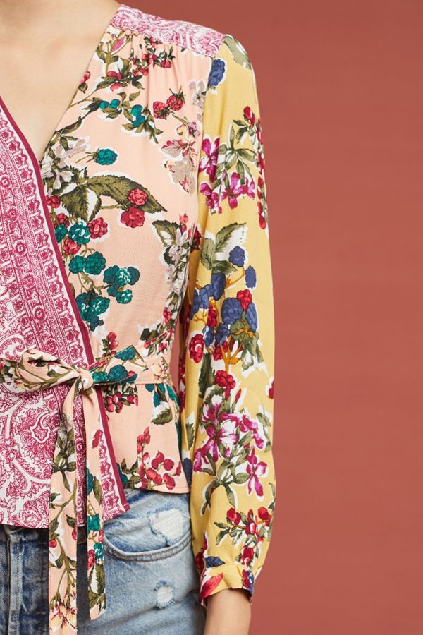Floral Patchwork Wrap Blouse | Anthropologie