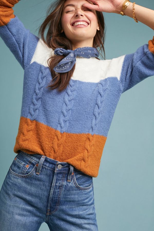 Colorblocked Cable-Knit Sweater | Anthropologie