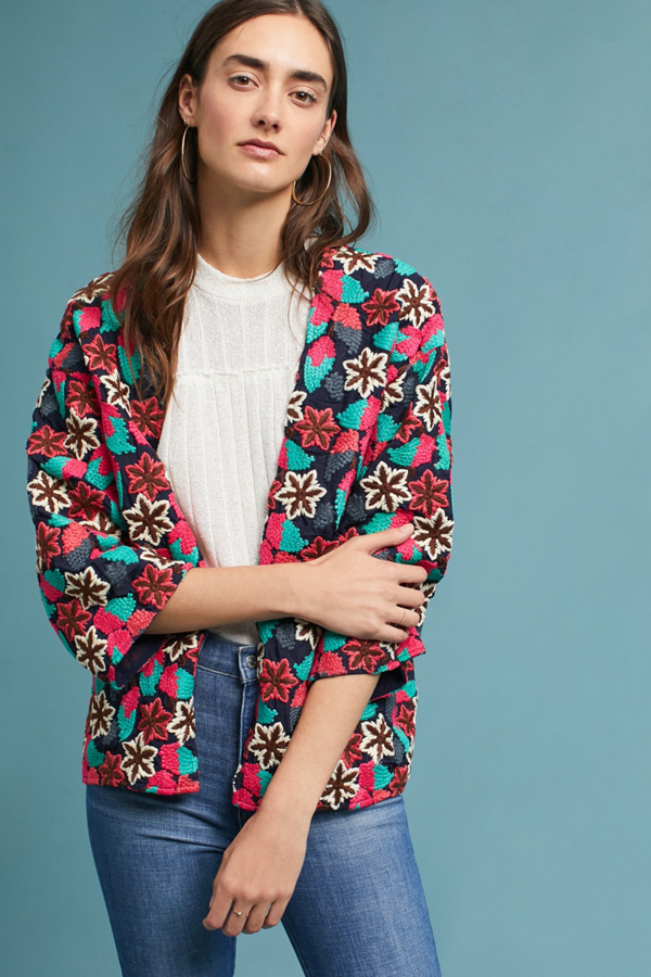 Hydrangea Embroidered Kimono Jacket | Anthropologie