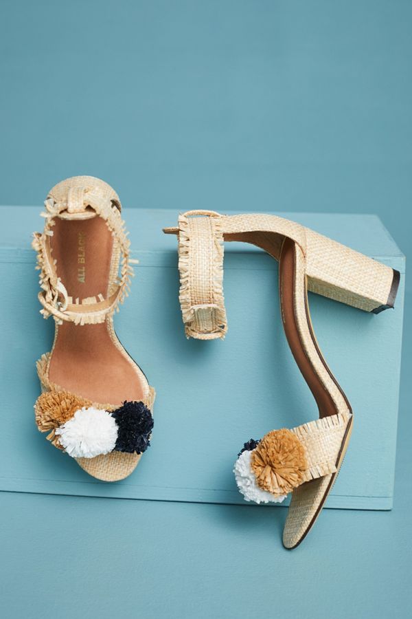 All Black Raffia Pommed Heels | Anthropologie